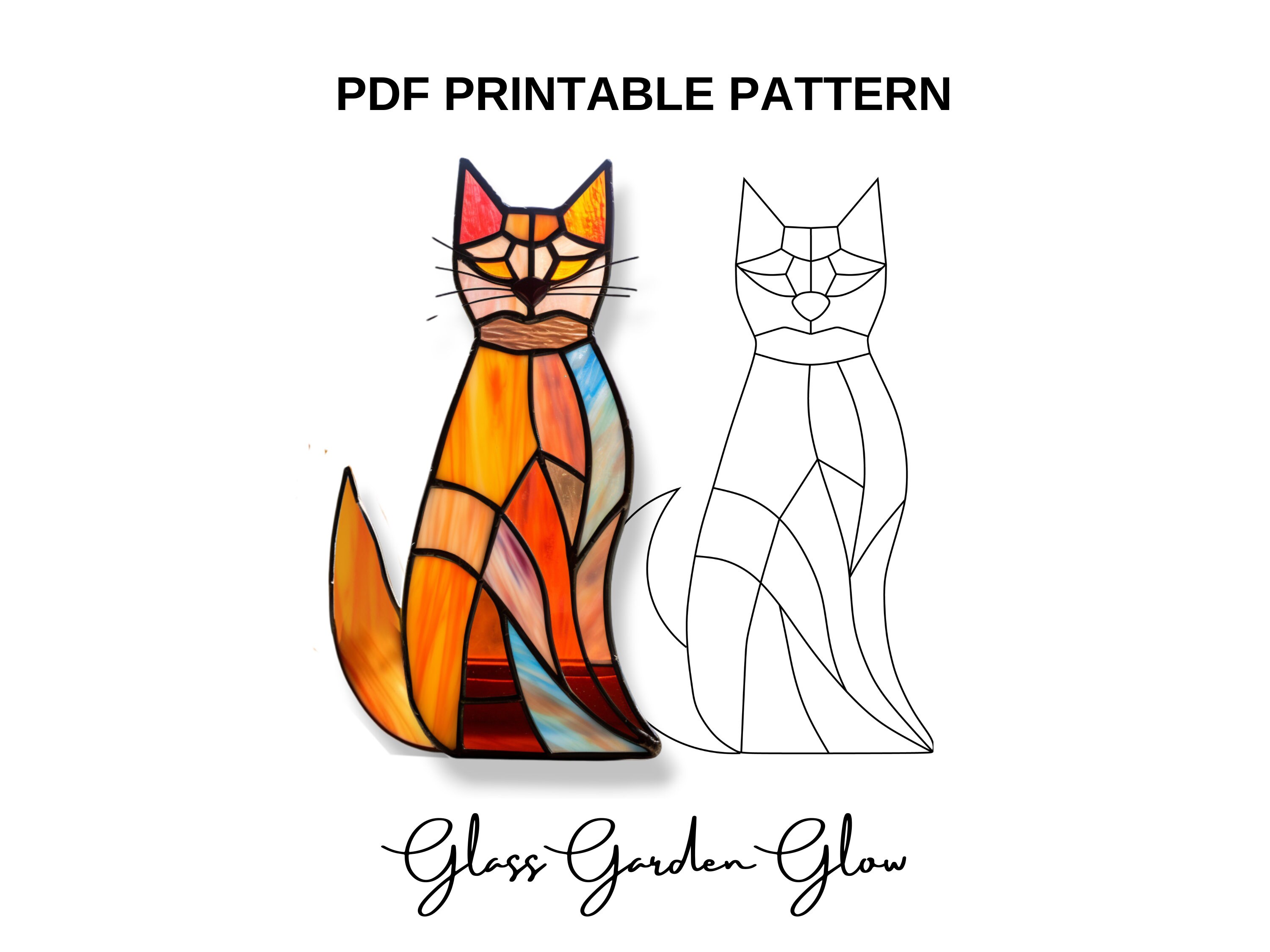 Cat Ornament Stained Glass Pattern PNG PDF Printable Digital Download ...