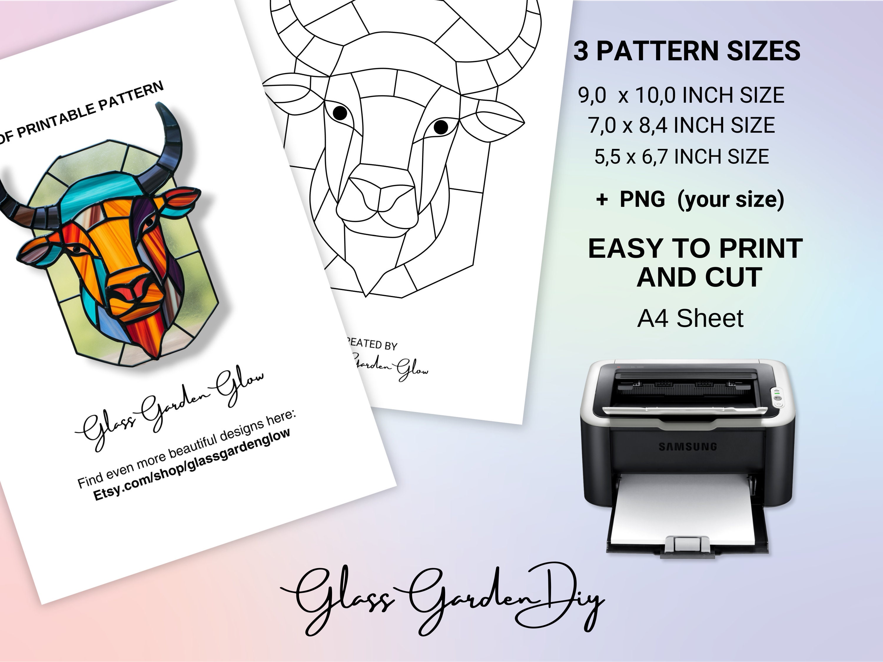 Yak Cow Head Ornament Stained Glass Pattern PDF Printable - Etsy