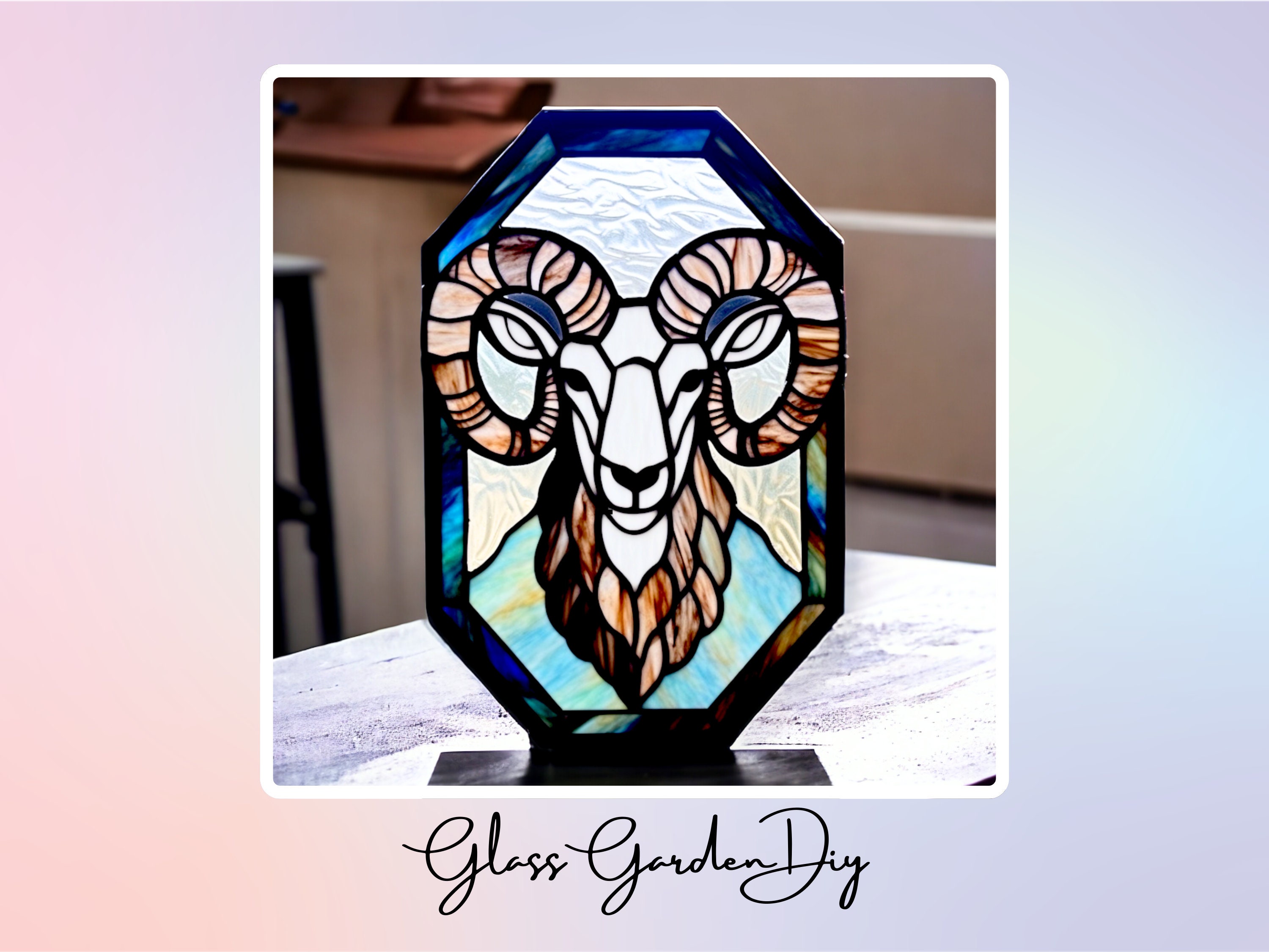Ram Head in a Frame Stained Glass Pattern PDF PNG Printable File ...