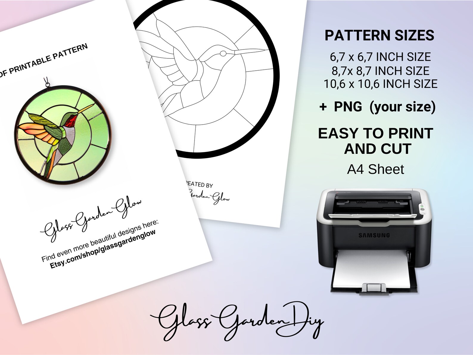 Hummingbird in a Circle Frame Stained Glass Pattern PDF PNG Printable ...
