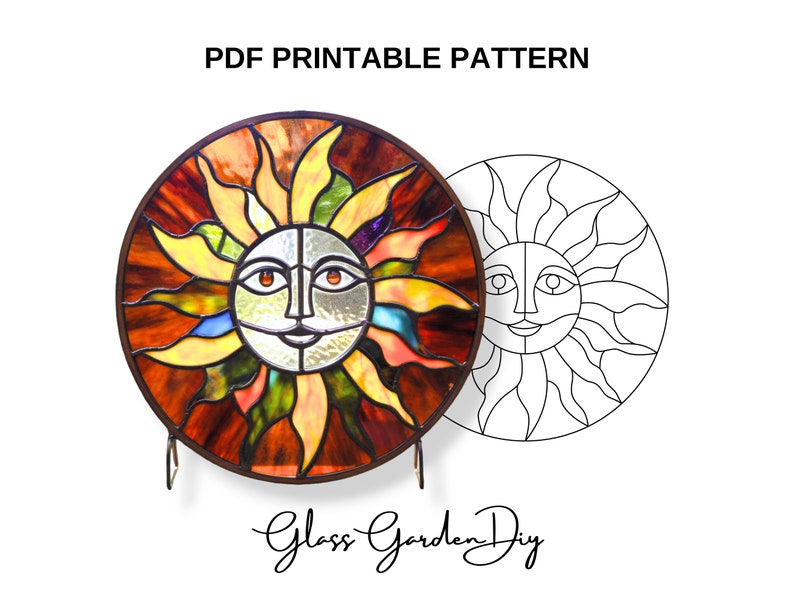 Medieval Sun in a Circle Frame Ornament Stained Glass Pattern PNG PDF ...