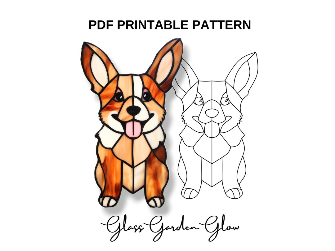 Cute Corgi Dog Ornament Stained Glass Pattern PNG PDF Printable Digital ...