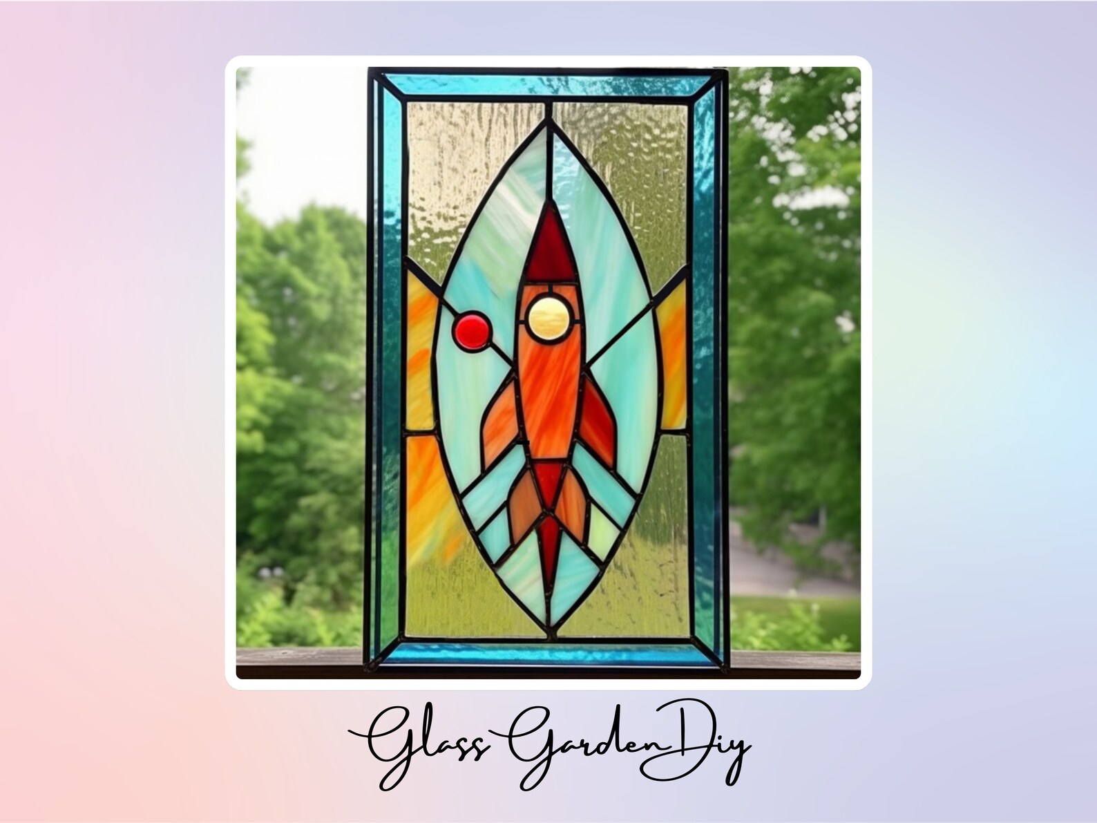 Rocket Spaceship in a Frame Ornament Stained Glass Pattern PDF PNG ...