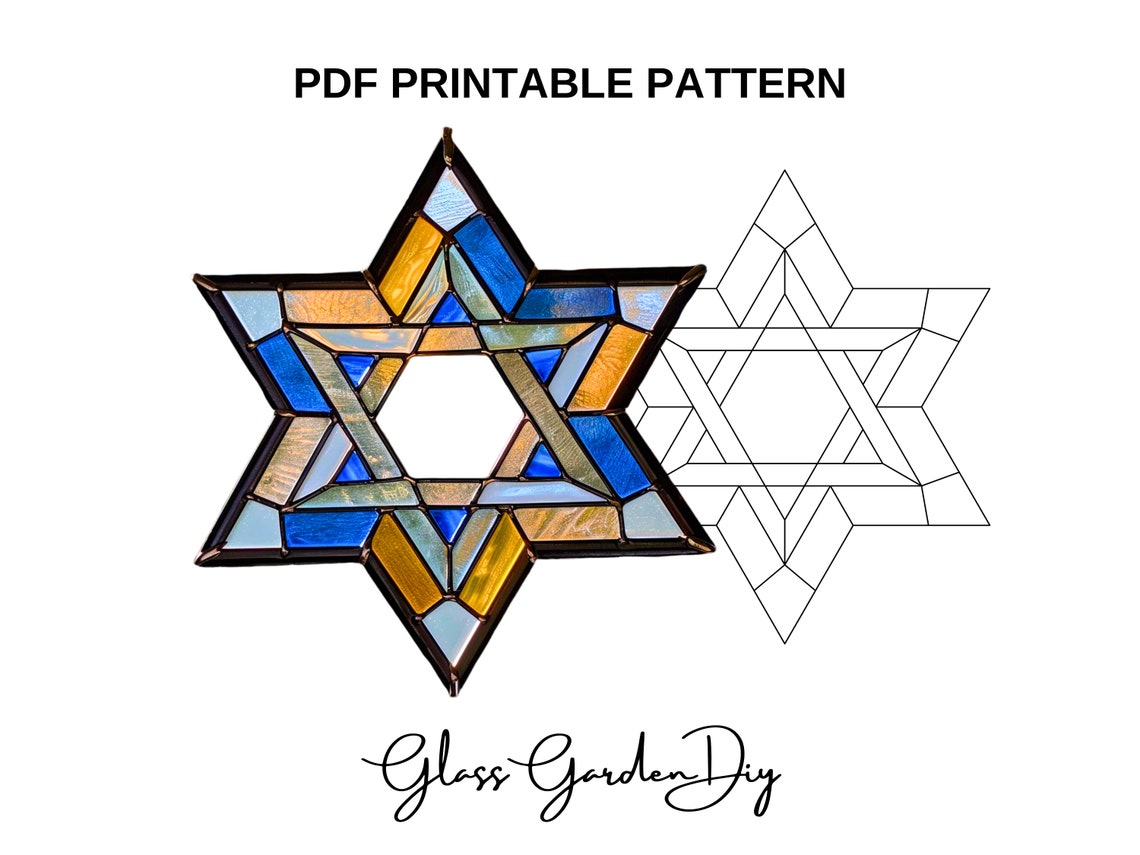 Star of David Jewish Symbol Stained Glass Pattern PDF PNG Printable ...