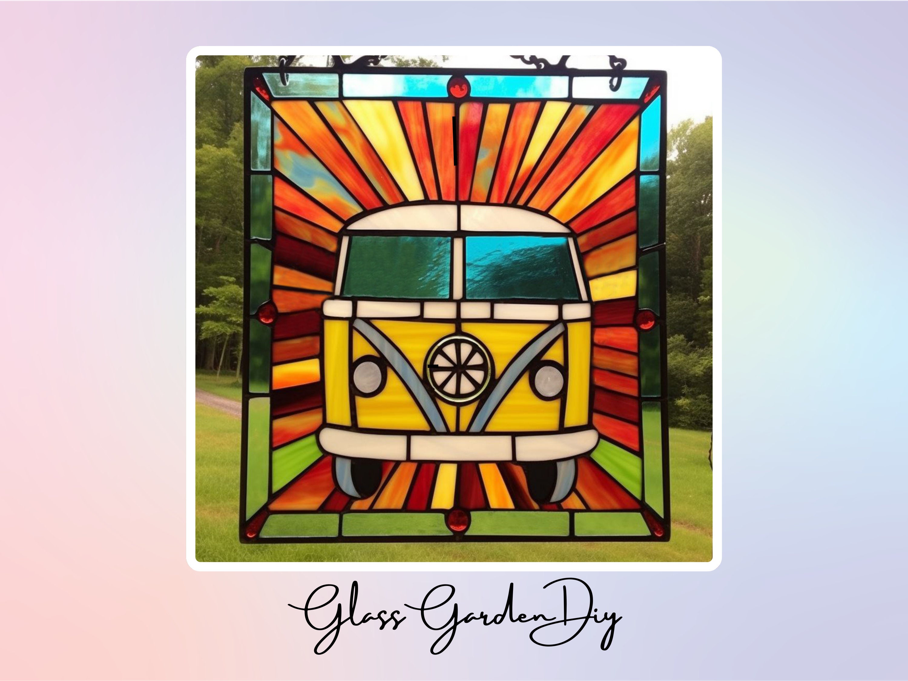 Sunny Hippie Bus Ornament Stained Glass Pattern PDF PNG Printable File ...