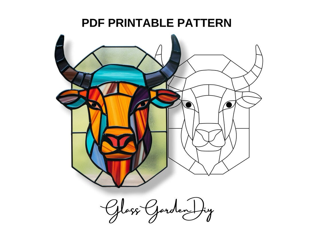 Yak Cow Head Ornament Stained Glass Pattern PDF Printable Digital ...