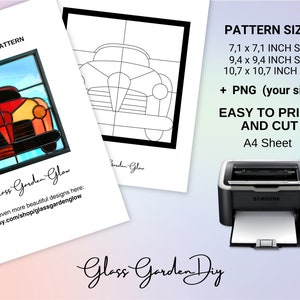 Vintage Car Stained Glass Pattern PDF PNG Printable File Digital ...