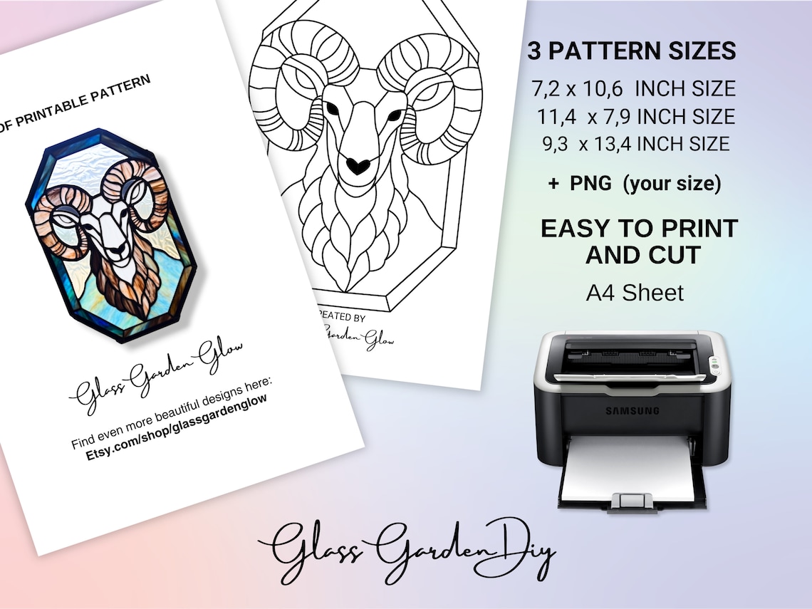Ram Head in a Frame Stained Glass Pattern PDF PNG Printable File ...