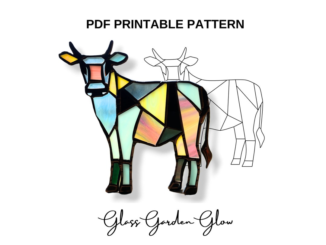 Cute Cow Ornament Stained Glass Pattern PNG PDF Printable Digital ...