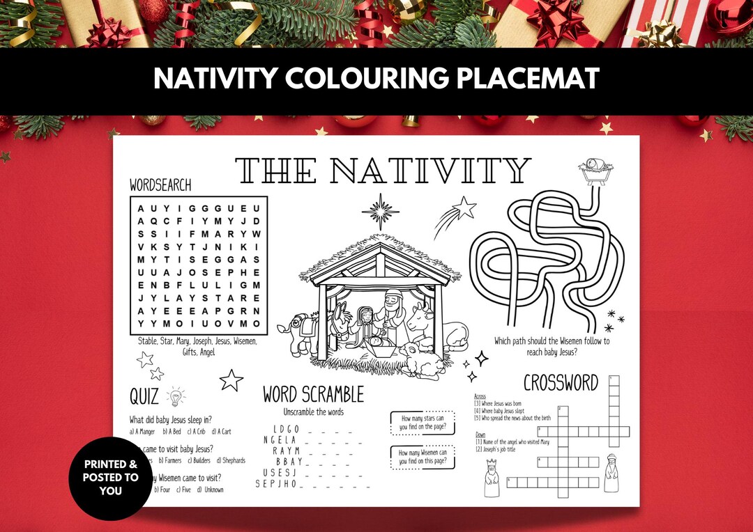 Nativity Activity Placemat Printable, Christmas Coloring Page, Kids ...
