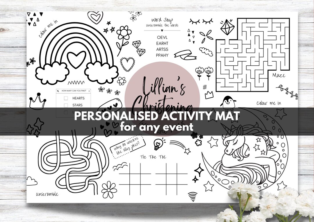 Personalised Colouring Mat, Activity Mat, for Kids, Party Favours ...