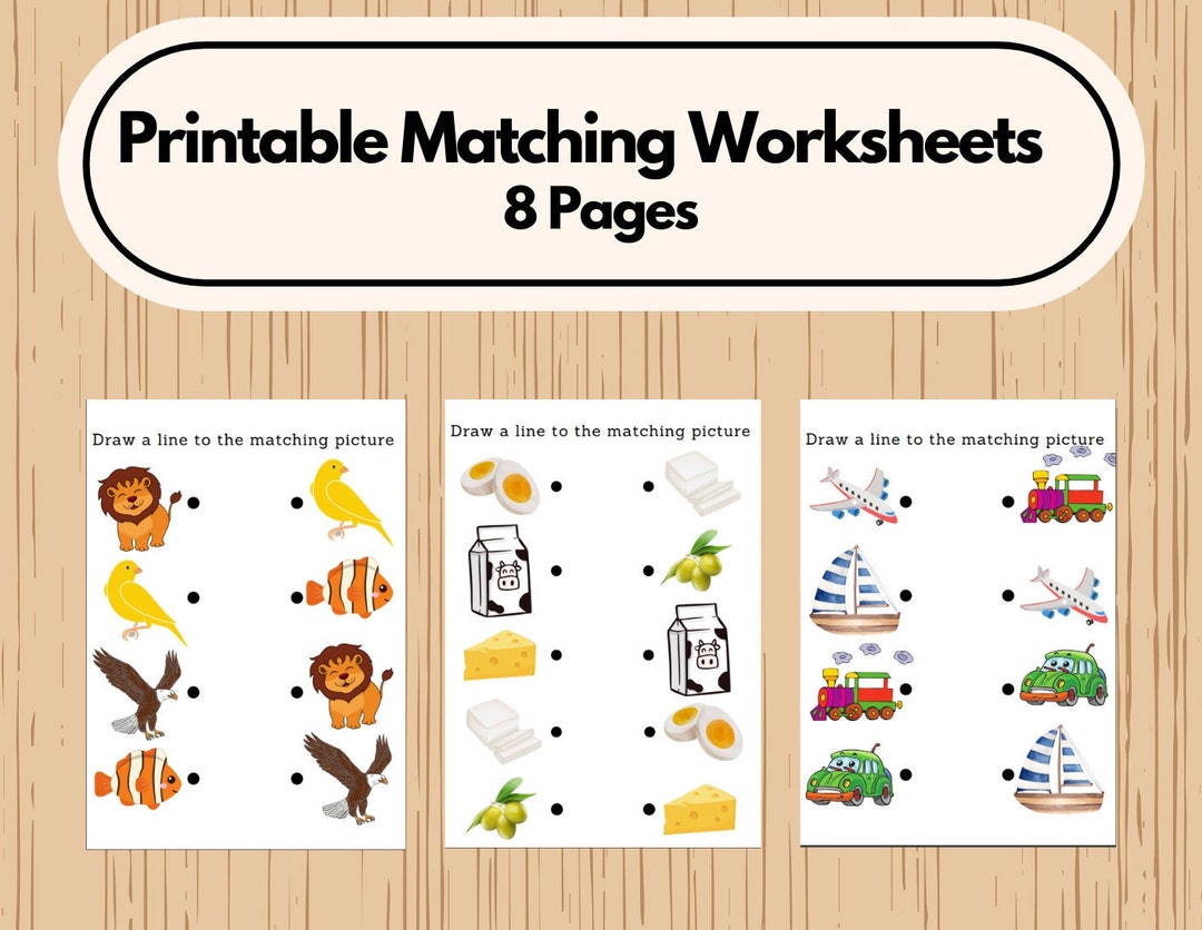 Printable Matching Worksheets Match the Picture Kindergarten - Etsy