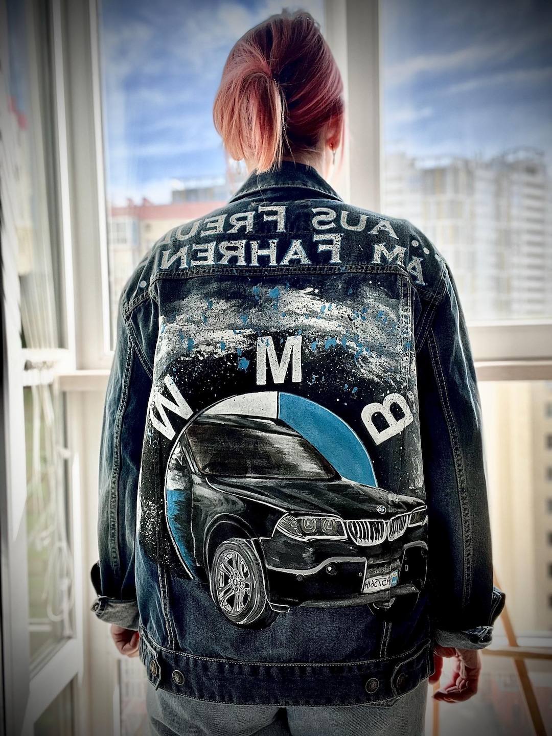 Hand Painted Denim Jacket for BMW Girl - Custom and Personalized Gift ...