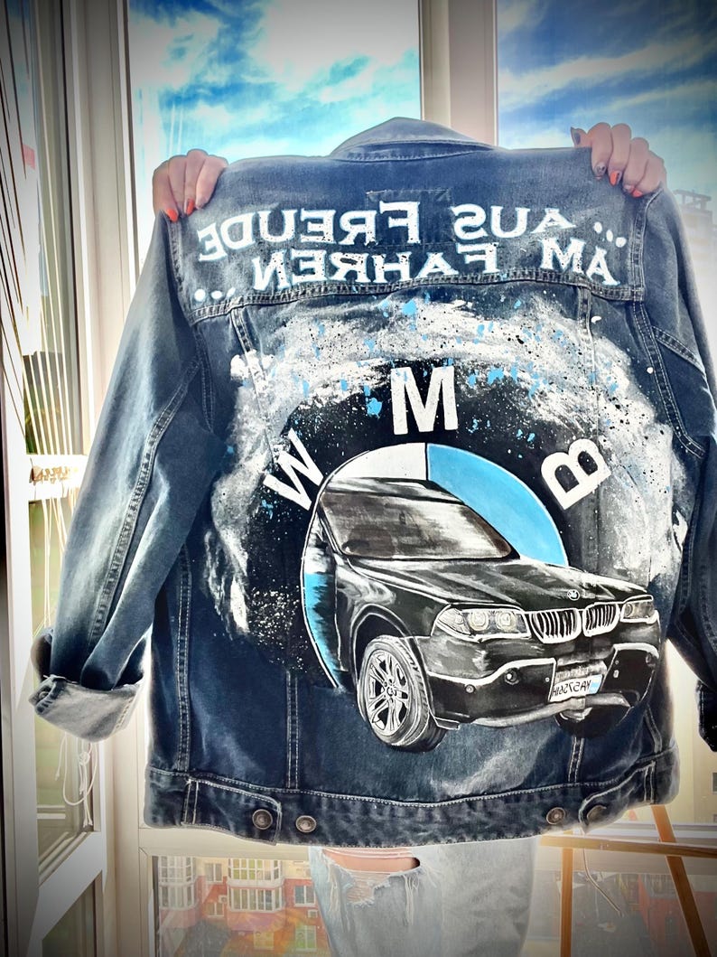 Custom Hand-painted Denim Jacket: BMW Car Enthusiast Gift - Etsy