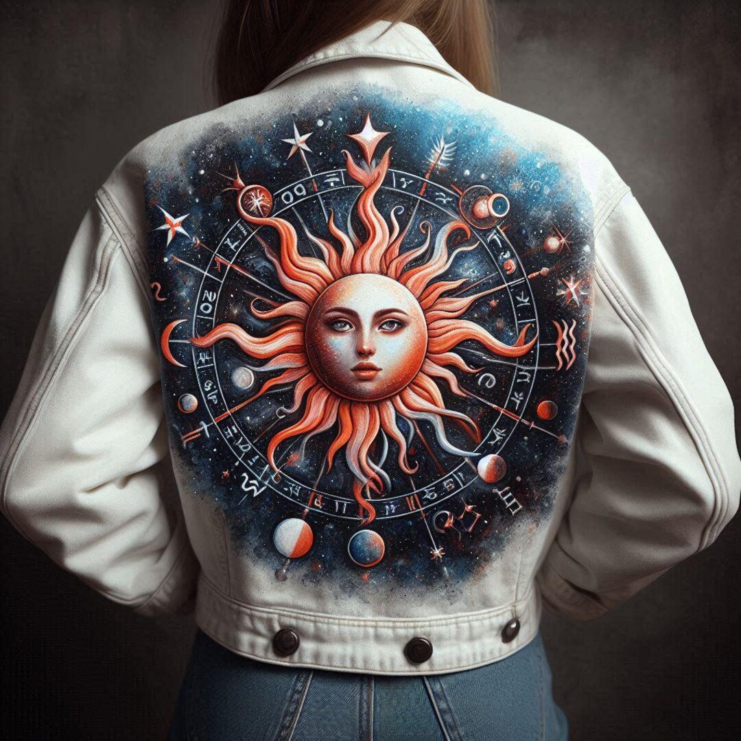 Custom Hand Painted Denim Jacket for Astrology & Planet Enthusiasts - Etsy
