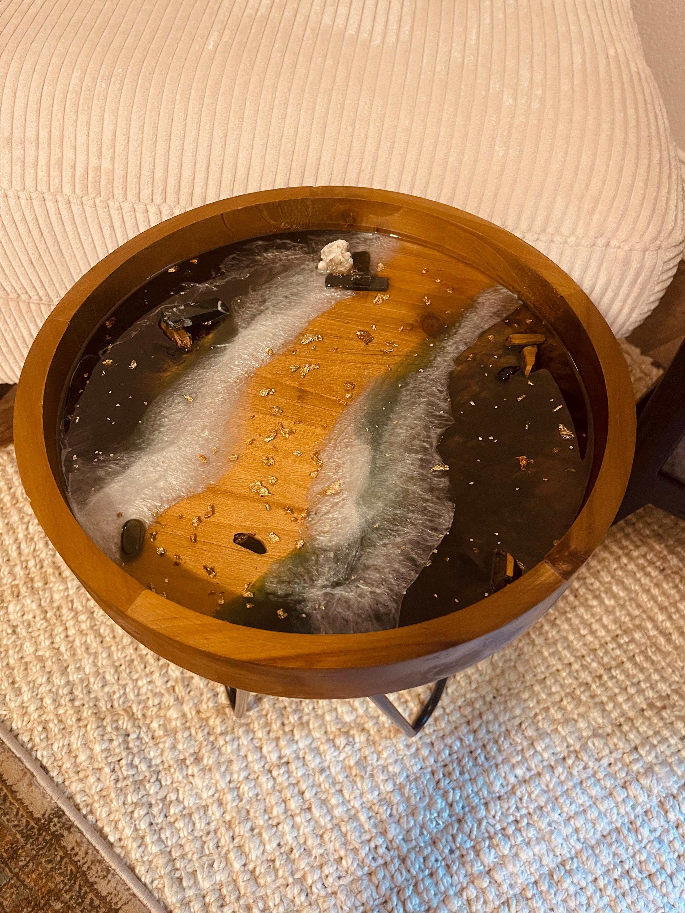 Wood and Resin Table With Crystals - Etsy