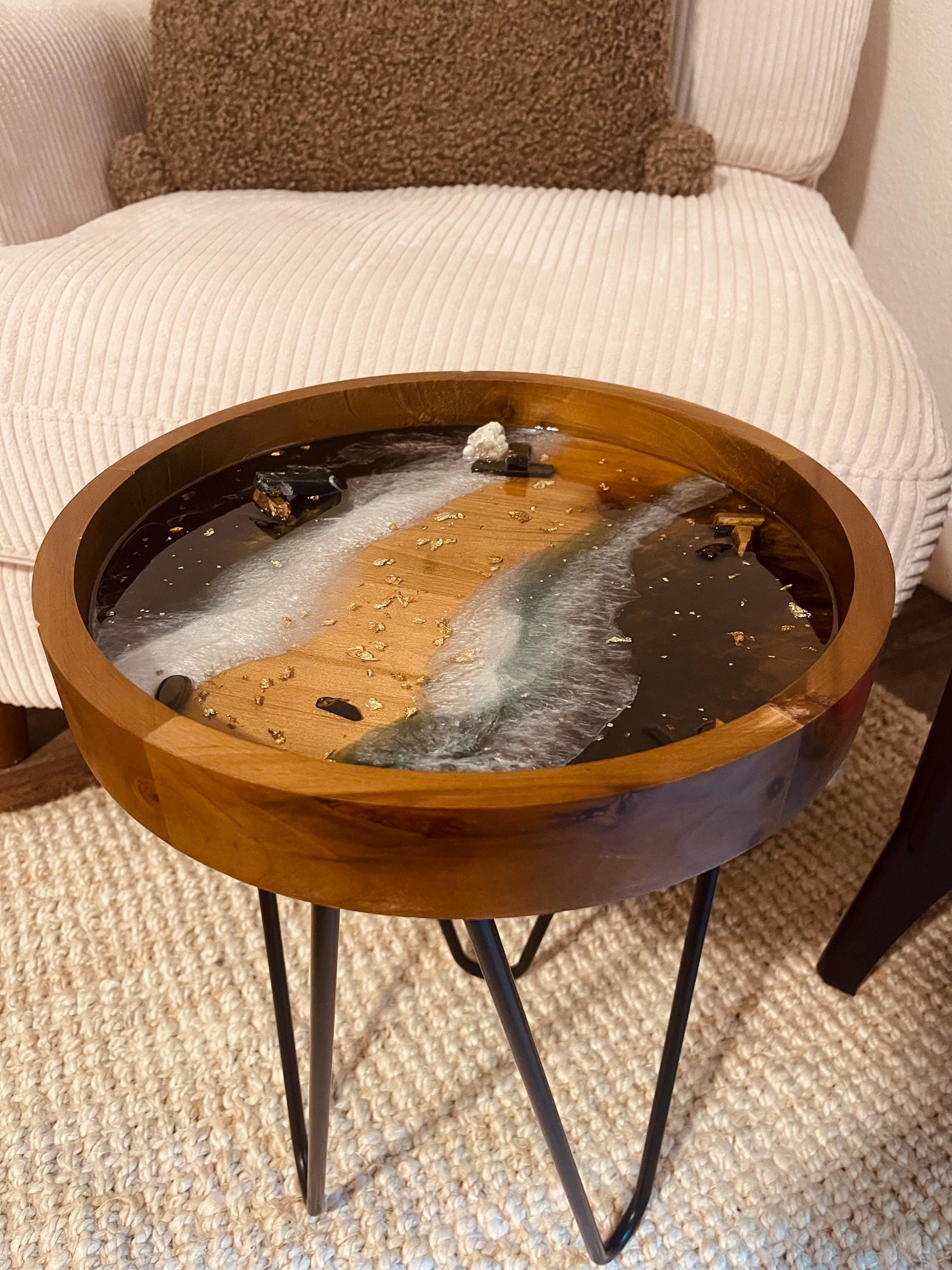 Wood and Resin Table With Crystals - Etsy