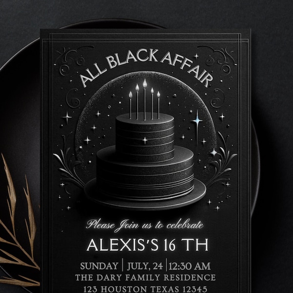 All Black Birthday Invitations - Etsy