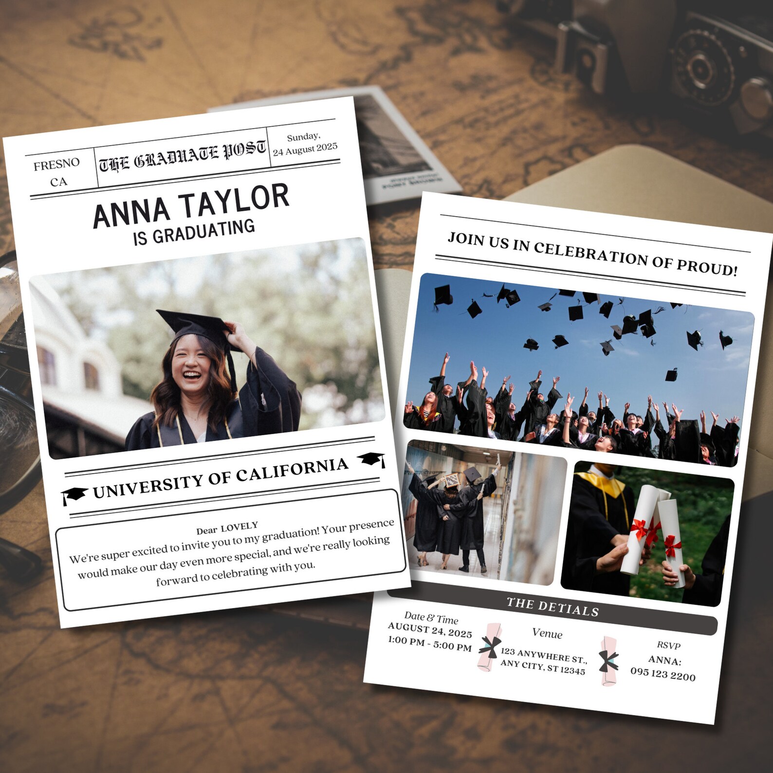 Newspaper Graduation Invitation 2024 College Graduation Modern ...
