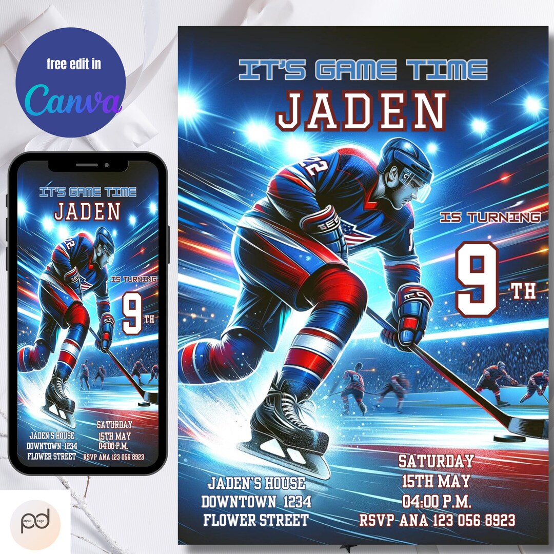 Editable "it's Game Time" Hockey Birthday Invitation, Digital Template ...