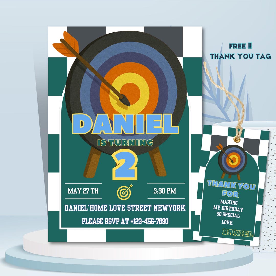 Editable Archery Birthday Invitation for Tween Boy, Arrow Theme Invite ...