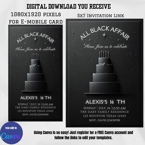 All Black Birthday Invitation All Black Affair Birthday Invitations ...