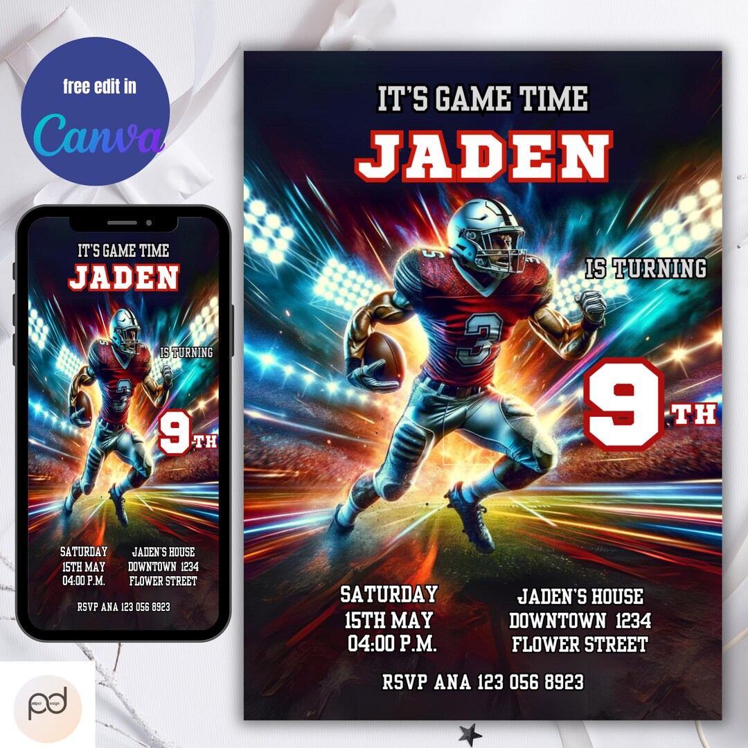 Football Birthday Invitation It's Game Time Party Invite Sports Themed ...
