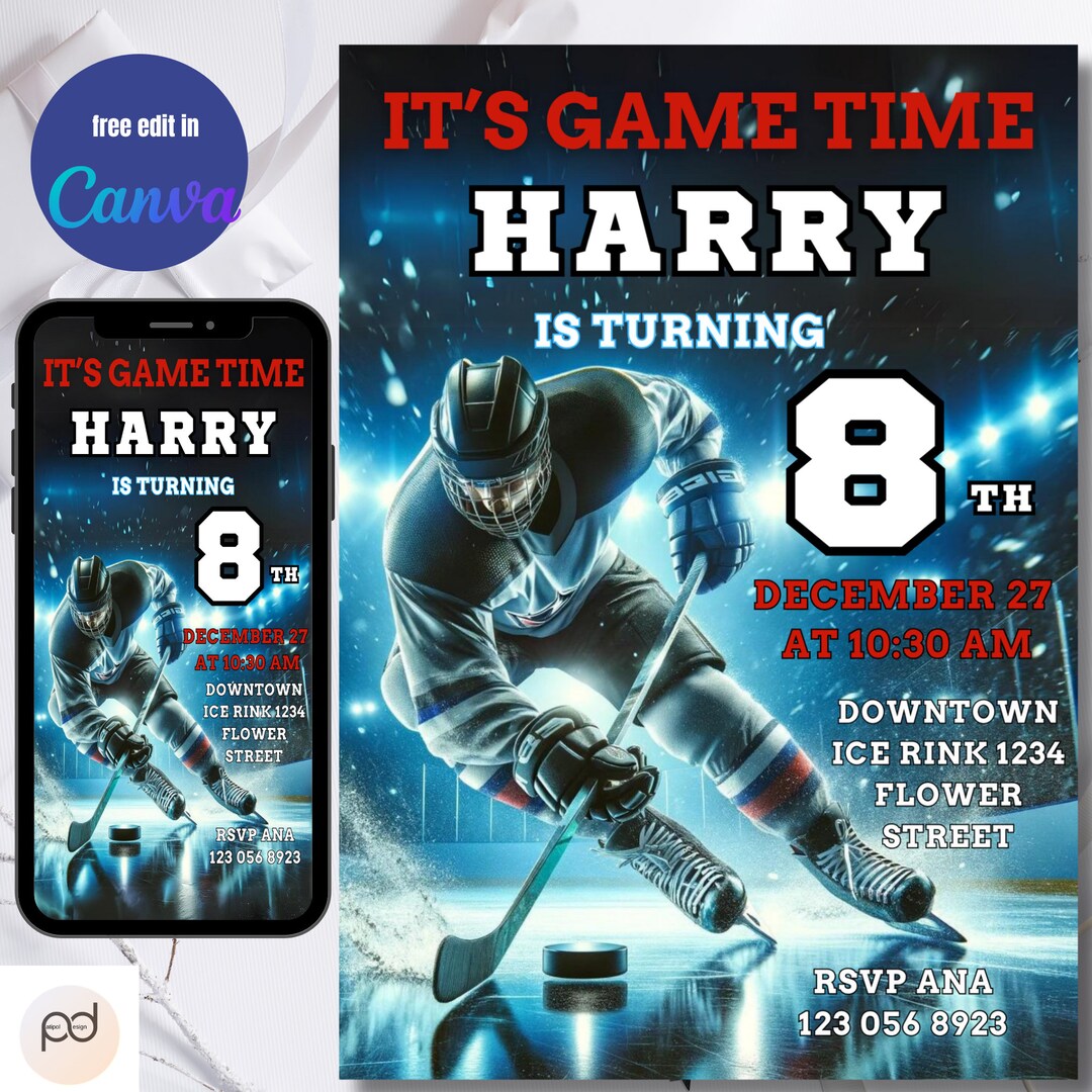 Editable Hockey Birthday Invitation It's Game Time Theme Instant ...