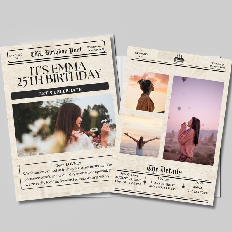 Birthday Newspaper Invitation Template Editable Newspaper Celebration ...