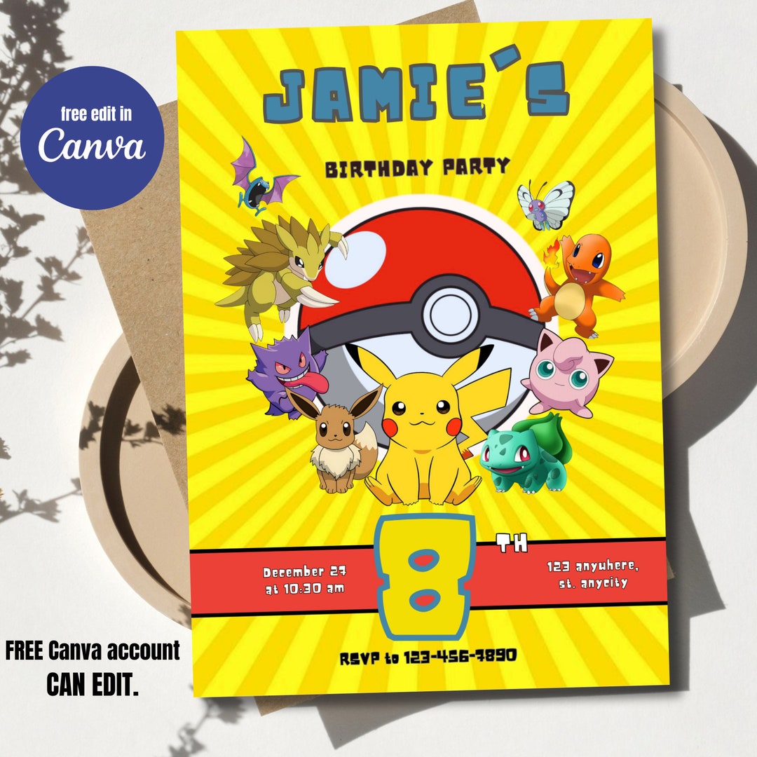 Editable Pokemon Birthday Invitation Pikachu Card Birthday Boy ...