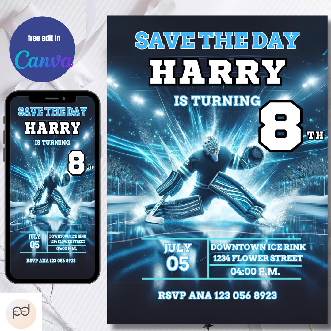 Ice Hockey Invitation Sports Birthday Invitation Goalie Birthday ...