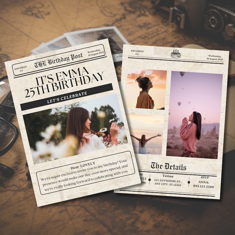 Birthday Newspaper Invitation Template Editable Newspaper Celebration ...