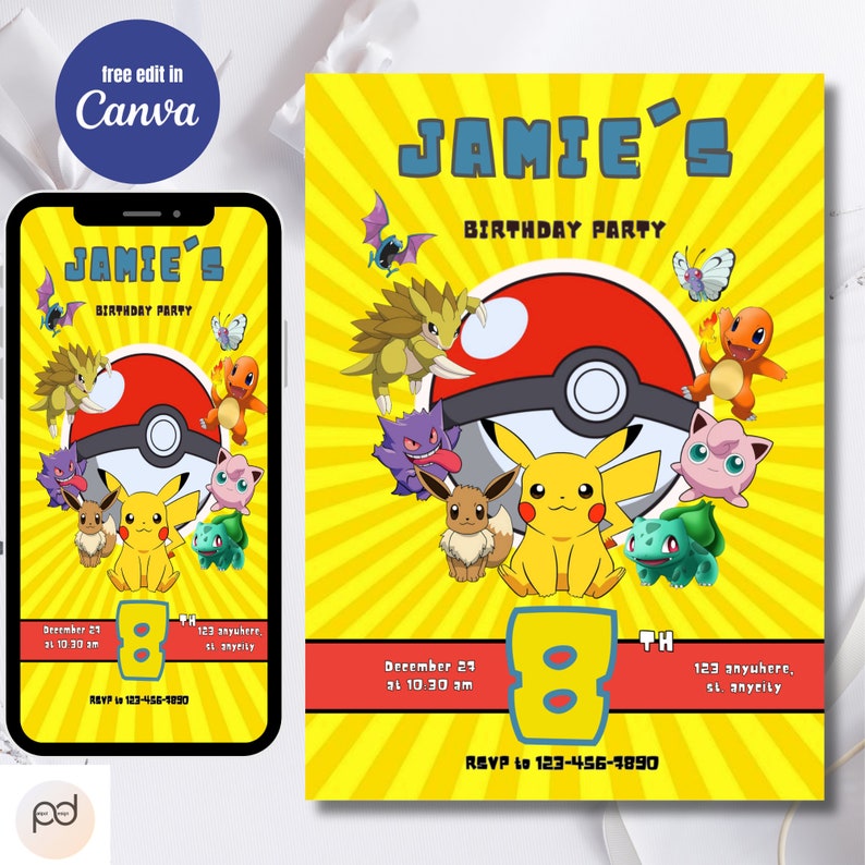 Editable Pokemon Birthday Invitation Pikachu Card Birthday Boy ...