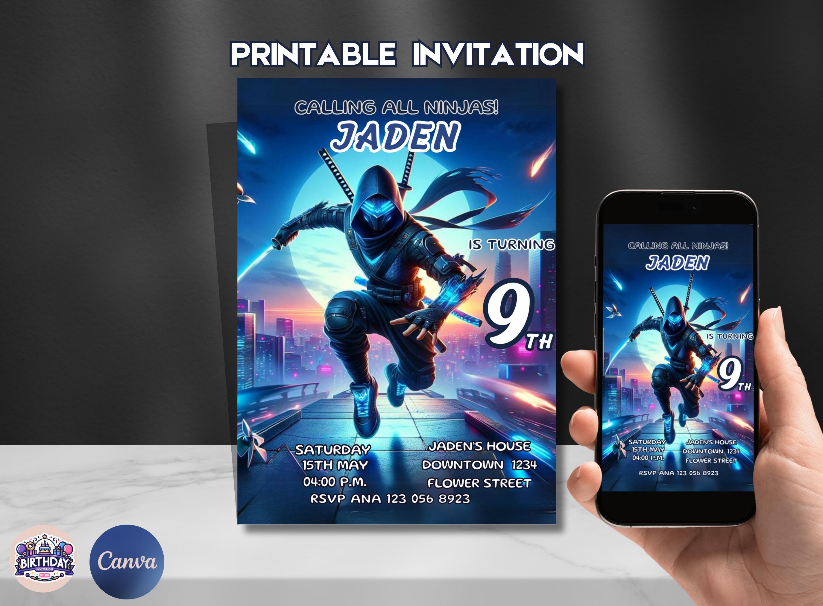 Ninja Birthday Invitation, Ninja Invitation Template Customization ...