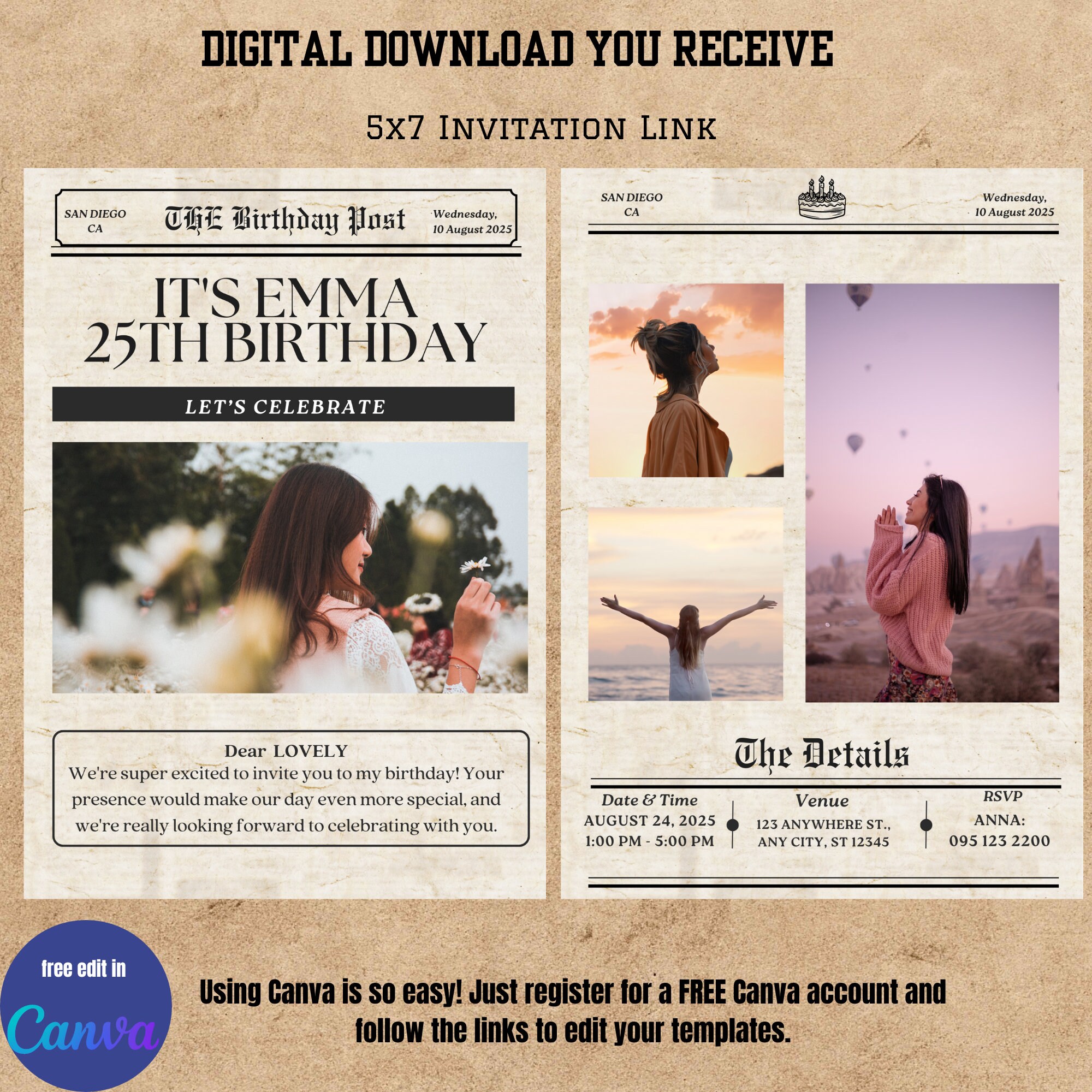 Birthday Newspaper Invitation Template Editable Newspaper Celebration ...