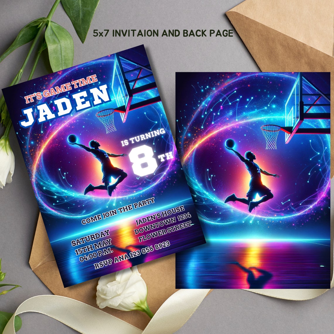 Editable Basketball Birthday Invitation Game Time Theme Digital Sports ...
