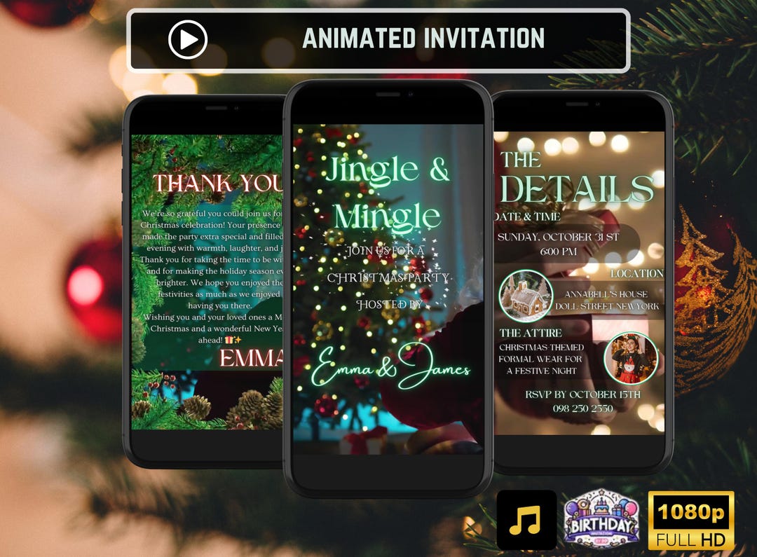 Animated Christmas Party Invitation, Editable Invitations Template ...