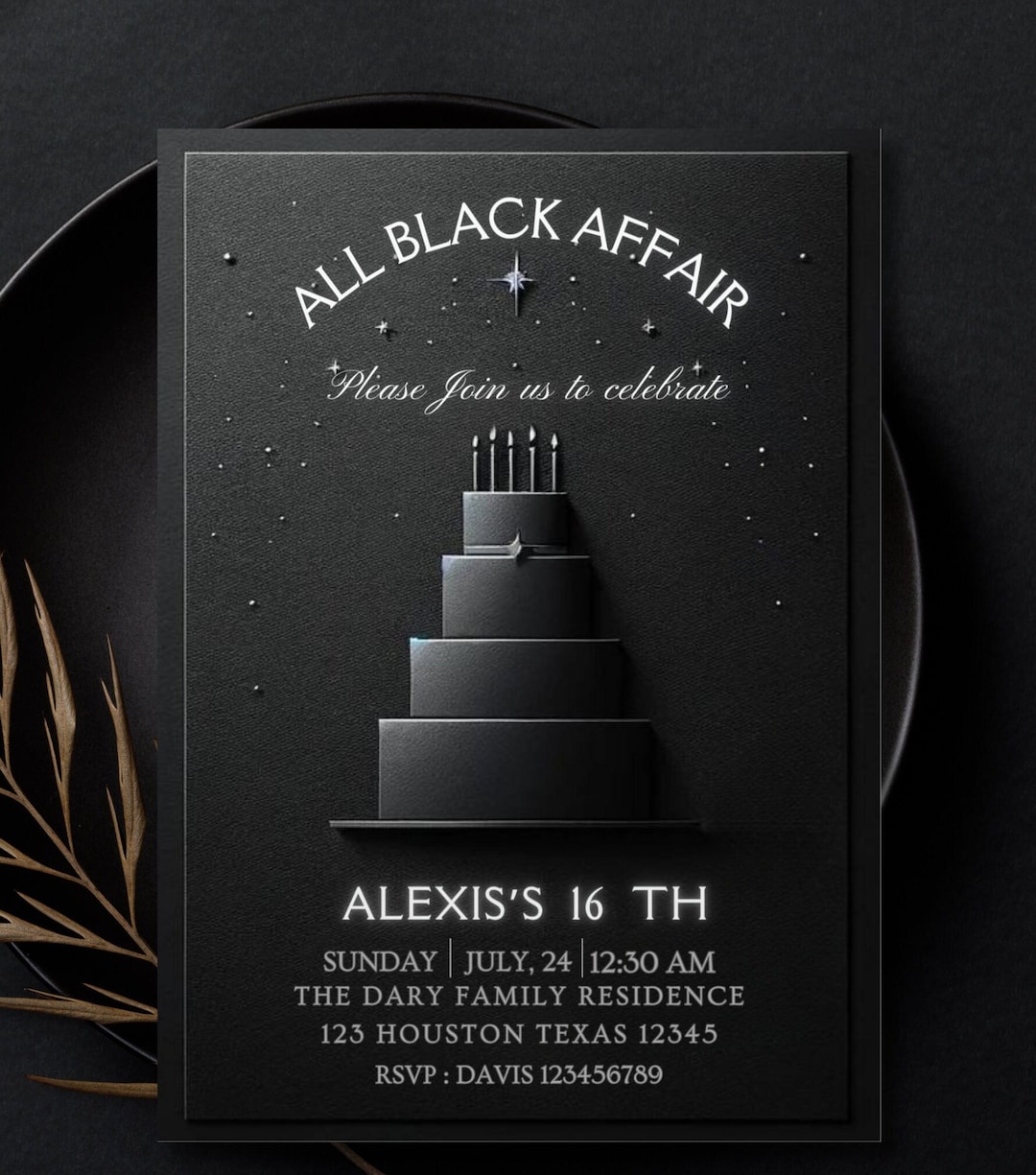 All Black Birthday Invitation All Black Affair Birthday Invitations ...