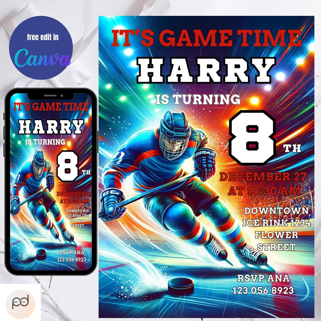 Editable 'it's Game Time' Hockey Birthday Invitation, Digital Template ...