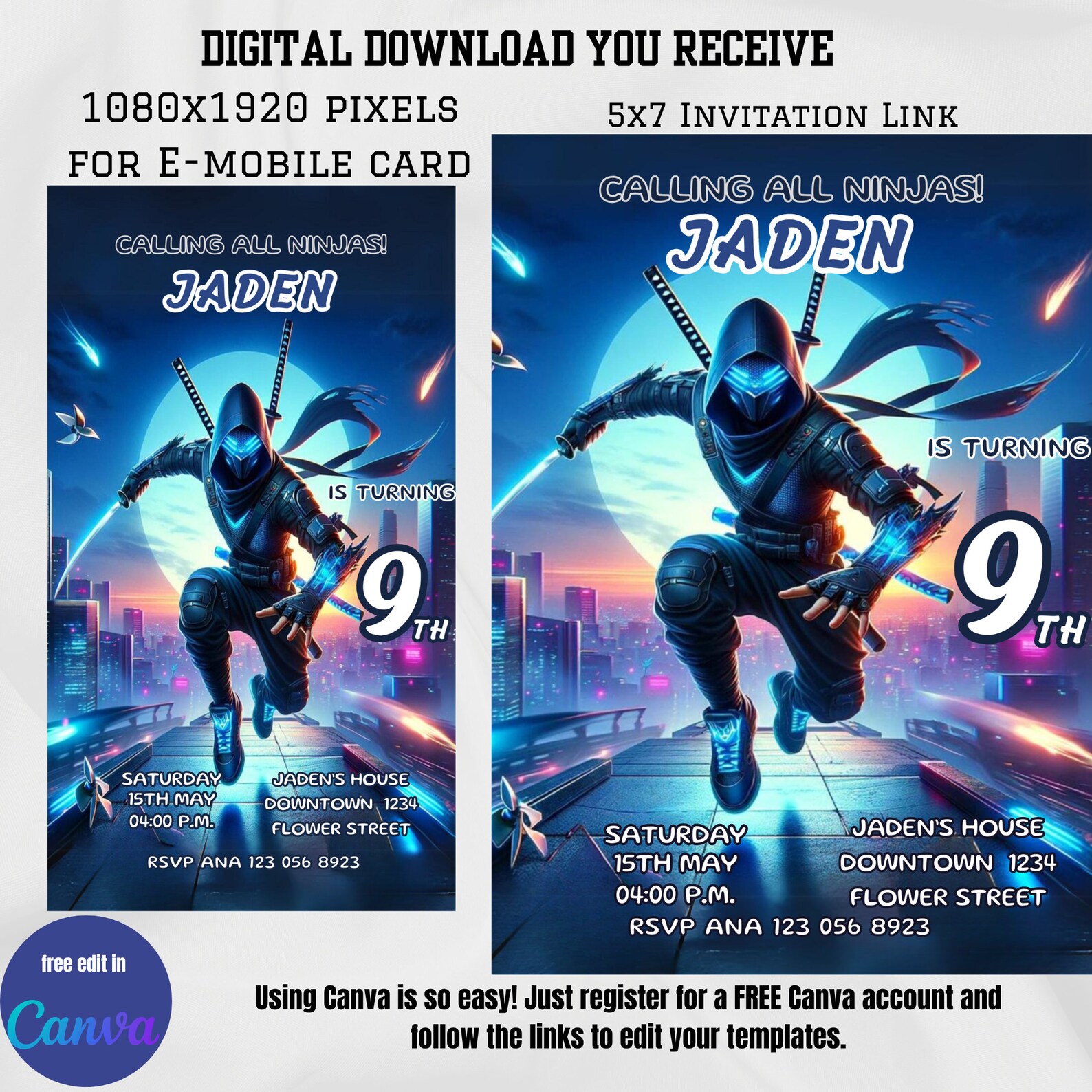 Ninja Birthday Invitation, Ninja Invitation Template Customization Ninja Theme Party Invite ...