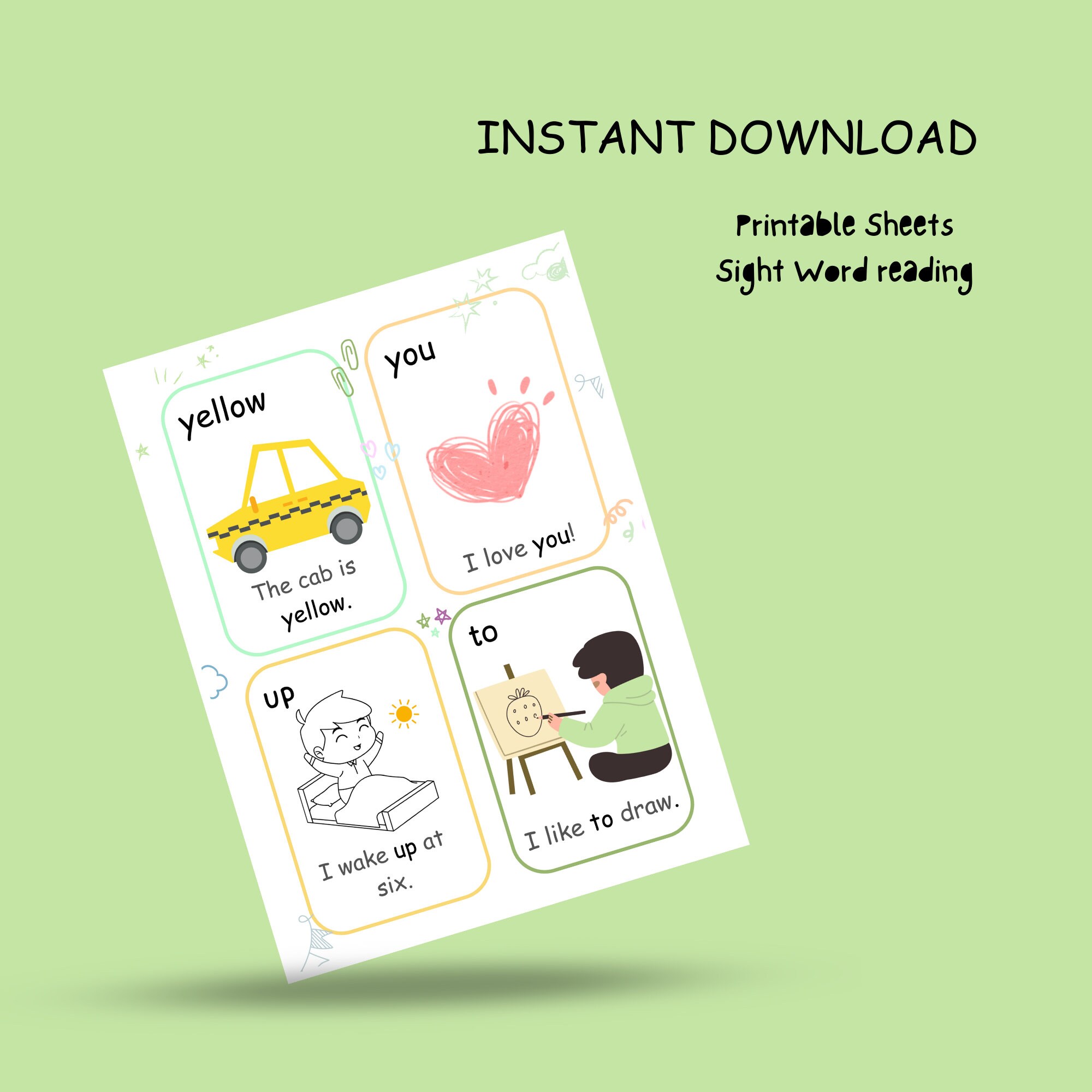 Sight Word Printable Worksheets Early Reader Phonics Exercise Preschool ...