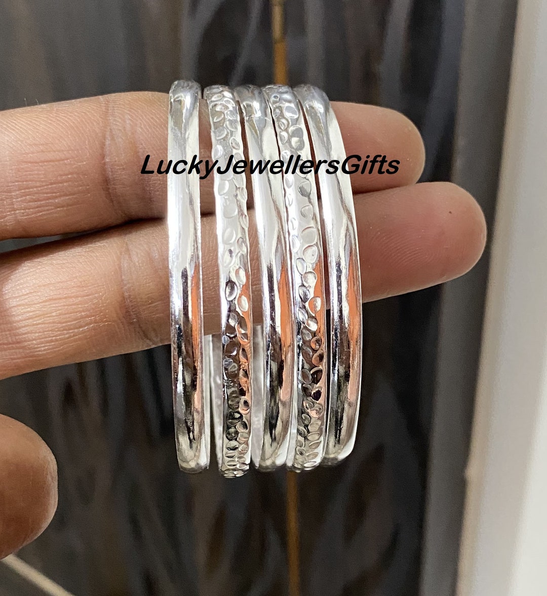 5 Set Silver Bangle, Solid 925 Sterling Silver Bangle, Boho Silver Bracelet, Stackable Bangle ...