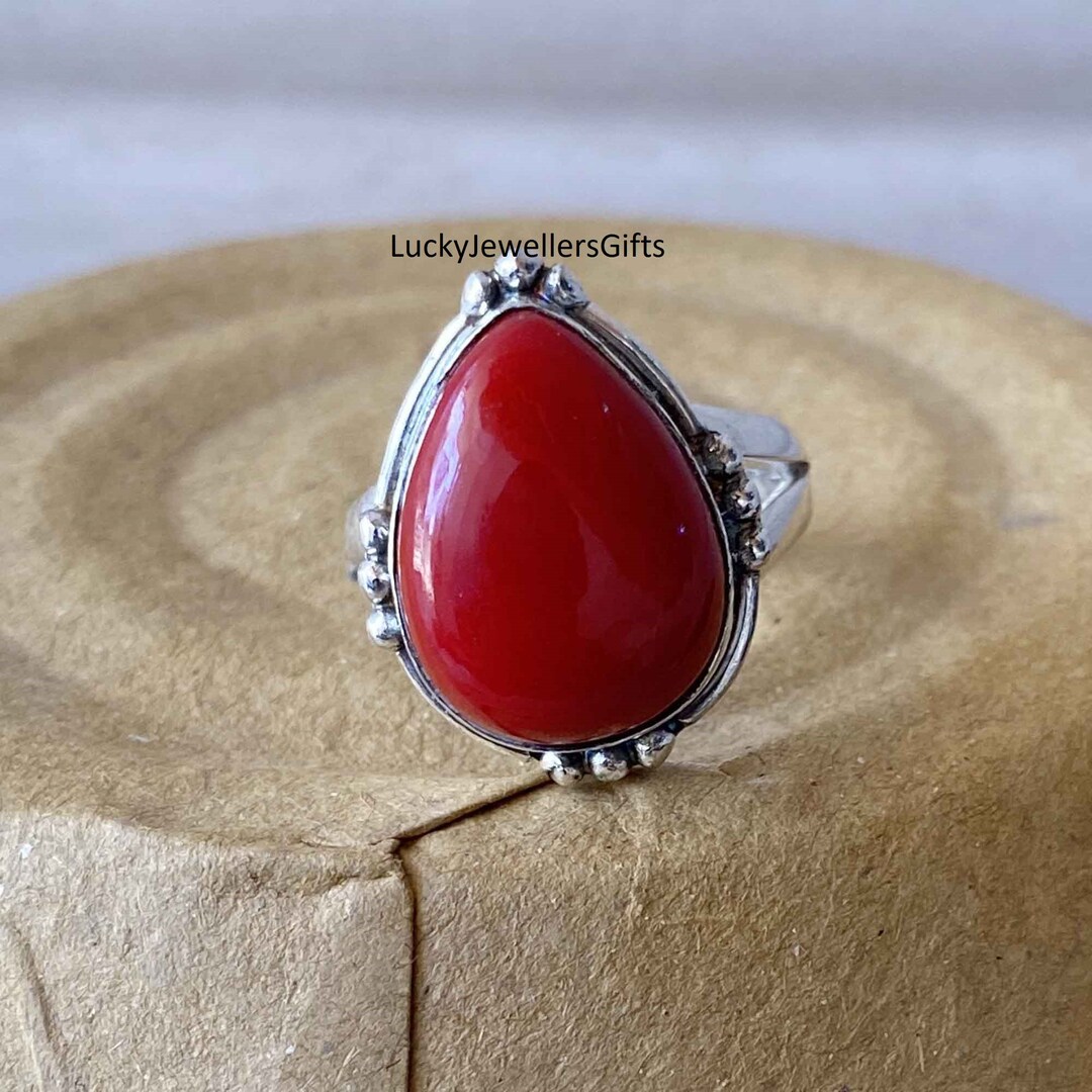 Coral Ring, 925 Sterling Silver Ring, Statement Ring, Handmade Ring ...