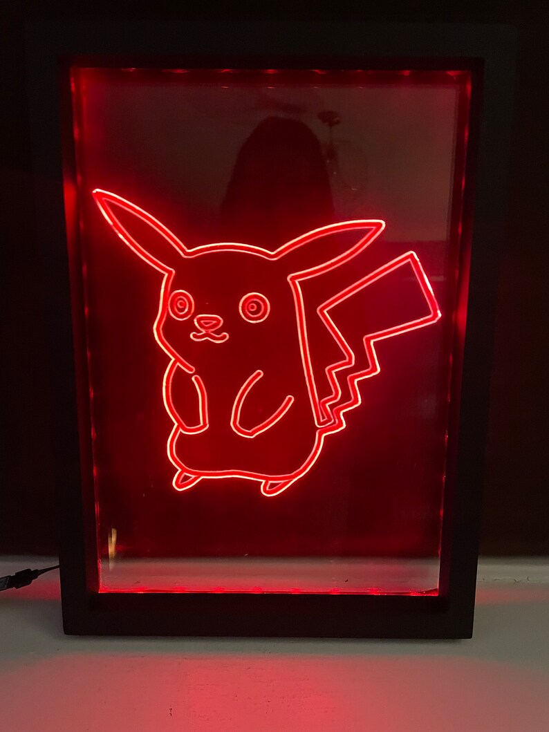Pokémon Pikachu Letrero de neón LED acrílico grabado con marco de ...