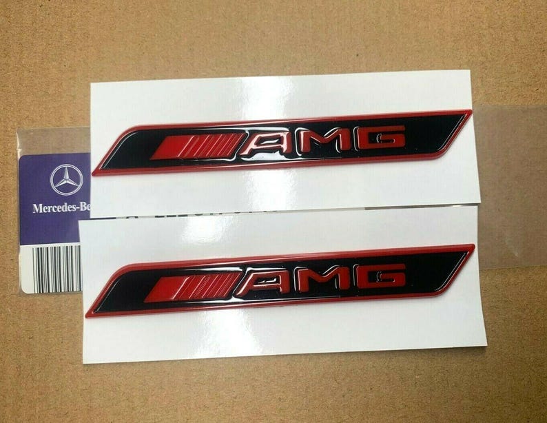 OEM Gloss Black Red / Matte Black Red AMG Side Emblem Badge Sticker for ...