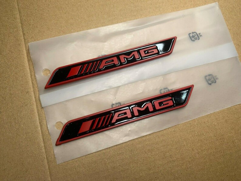 OEM Gloss Black Red / Matte Black Red AMG Side Emblem Badge Sticker for ...