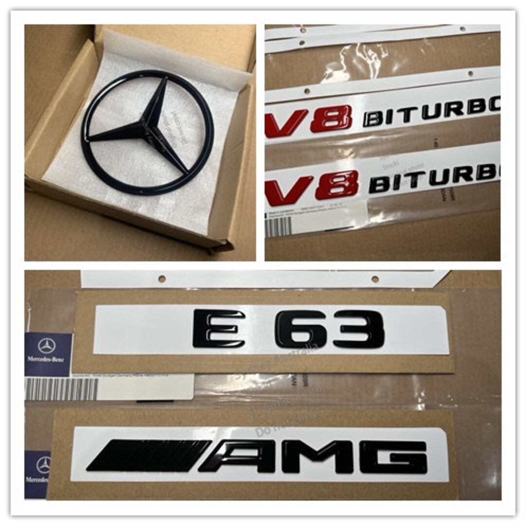 OEM Gloss Black / Matte Black Red E63 V8 Biturbo AMG Star Badge Emblem ...