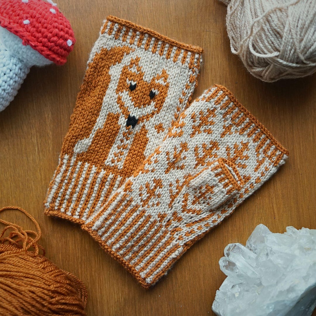 Knitting Fox Fingerless Mitten Pattern PDF, Colorwork Fingerless ...