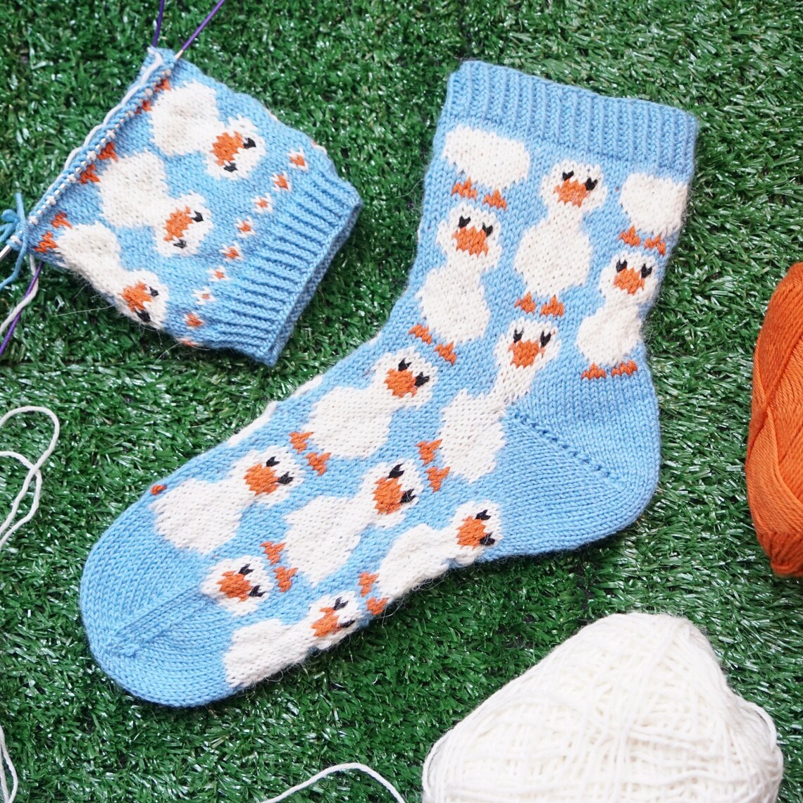 Springtime Goose Socks Knitting Pattern – Whimsical Spring Colorwork ...