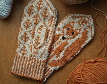 Knitting Fox Fingerless Mitten Pattern PDF, Colorwork Fingerless ...